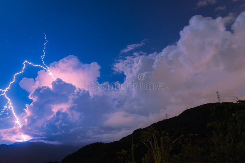 Night Clear Sky with Thunder and Lightning Lightning. Stock Image ...