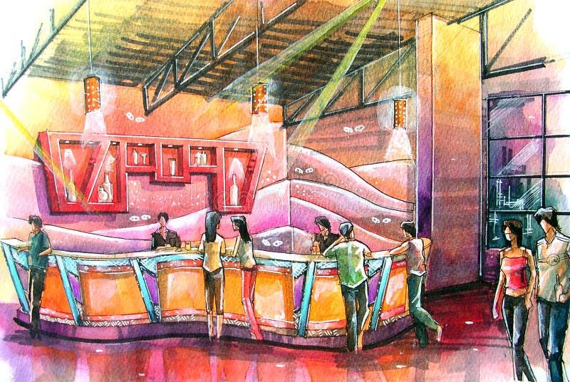 Night Club Bar Water Color Illustration Stock Illustration ...