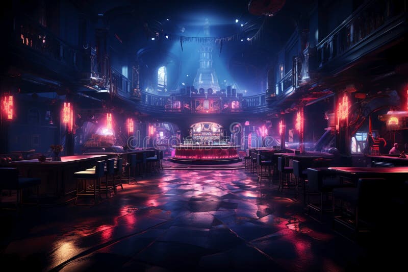 Night Club Interior in Neon Light Stock Photo - Image of cocktails ...