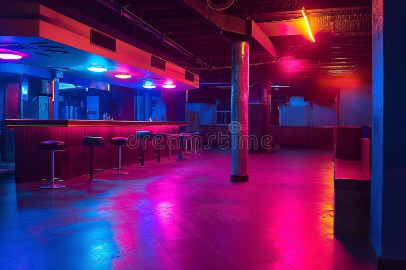 Night Club Interior with Neon Lights and Bar Counter. Stock Image ...