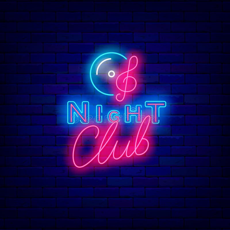 Night Club Neon Signboard Music Icon Dance Party Emblem Nightlife