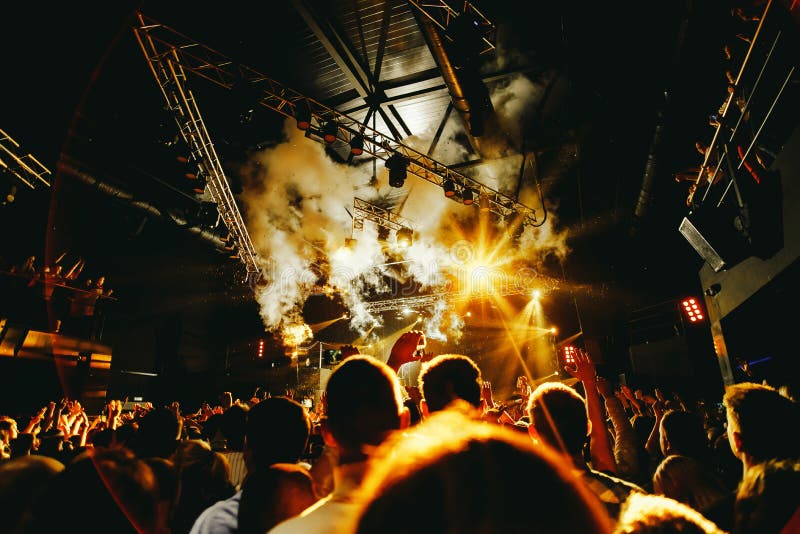 Night Club Silhouette Crowd at Fog Concert Stock Image - Image of disco ...