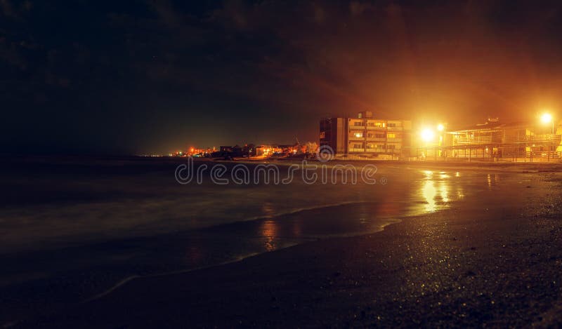 Night Coast at the Resort. Holidays, Relaxing on the Beach Stock Photo ...