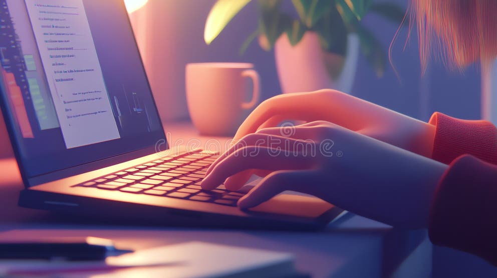 Night Coding Illustration: Hands Typing on Laptop Stock Illustration ...