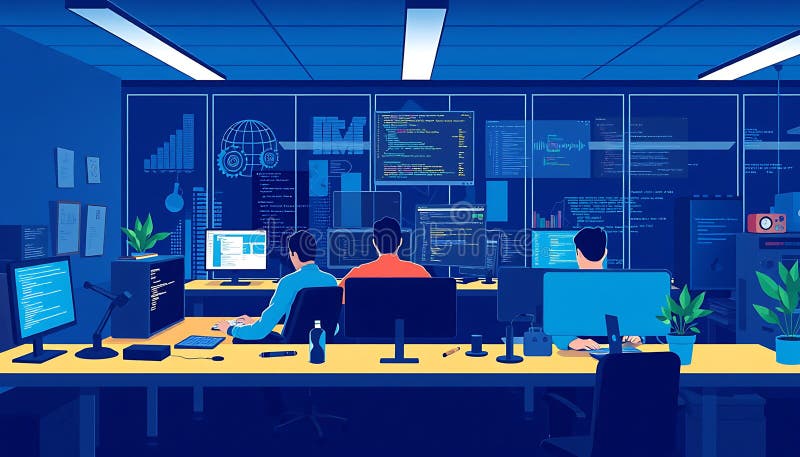 Night Coding Session With Programmers Software Development And Tech Workspace Generative Ai