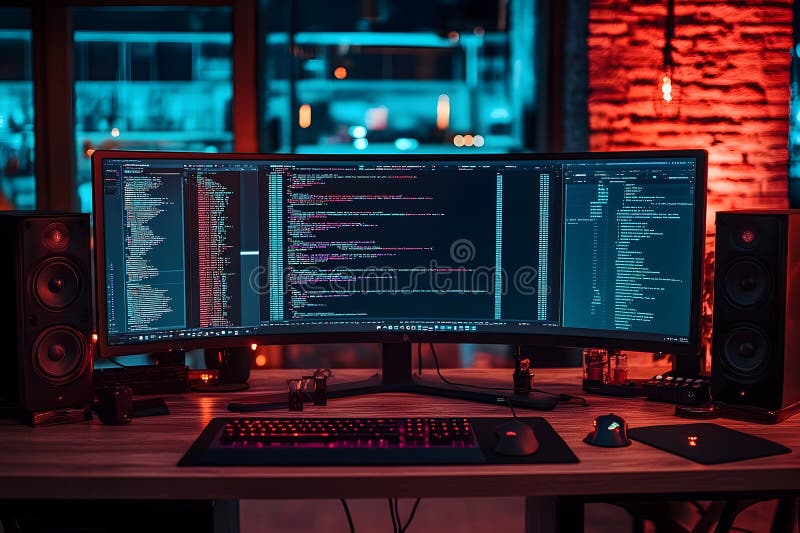 Coder s Night Setup stock illustration. Illustration of speakers ...