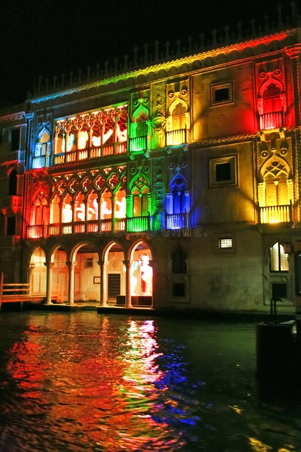 Night Color Lights of Venice Stock Photo - Image of illuminated ...