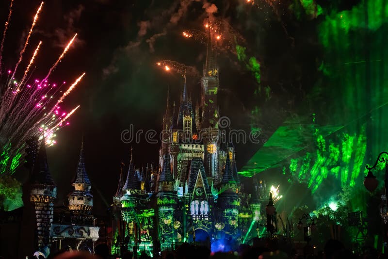 Night Colour Projections on Cinderella Castle from Halloween Party ...