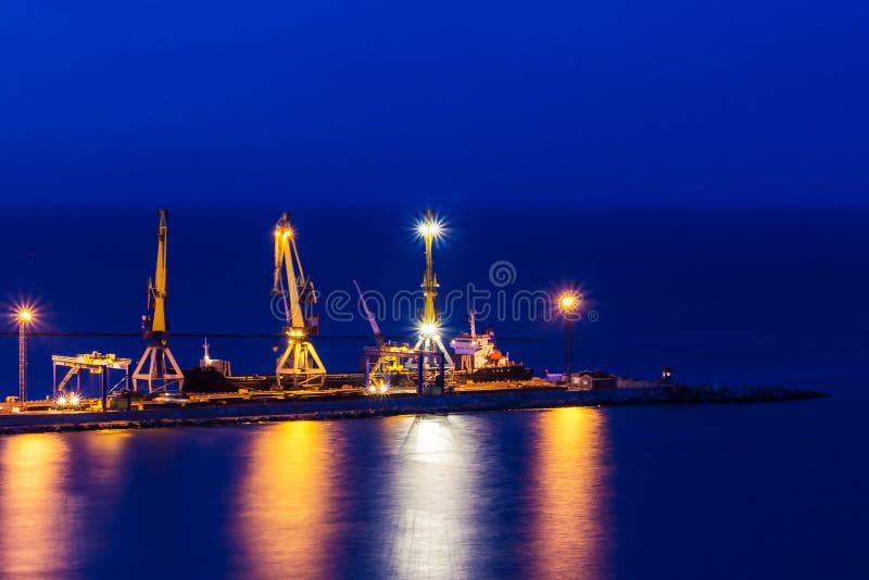 Night Commercial Port Lights Lit Stock Image - Image of night, freight ...