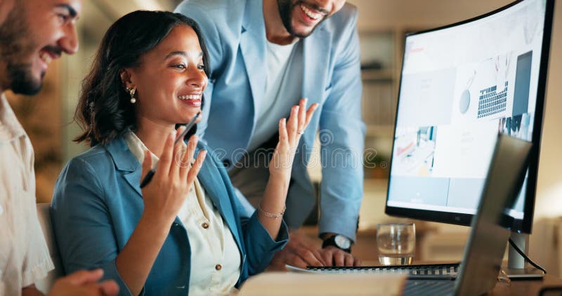 Night, Computer and Designer Team in Office for Teamwork, Creative and ...