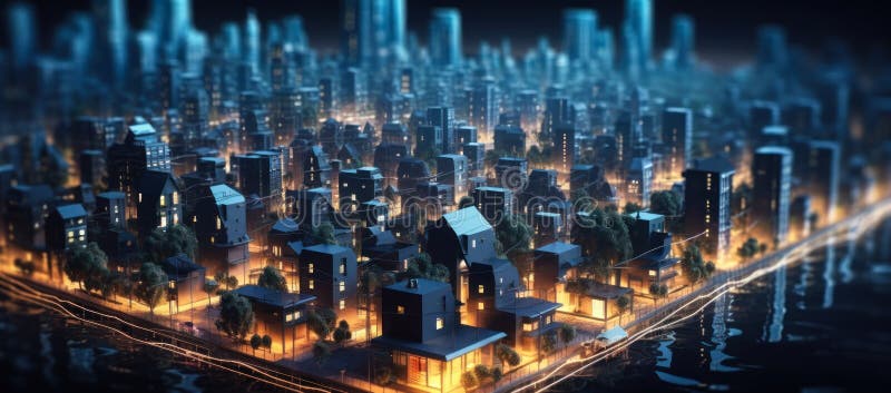 Night of Connectivity Suburban Houses in a Digital Community with Data ...