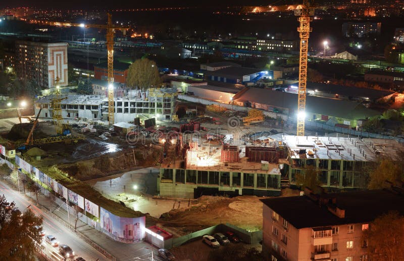 Night construction site editorial image. Image of plant - 79477080