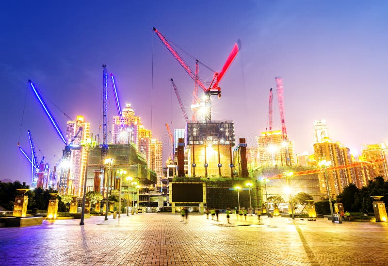 Night construction site stock photo. Image of building - 82820562