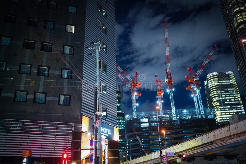 Night construction site editorial image. Image of building - 311265655