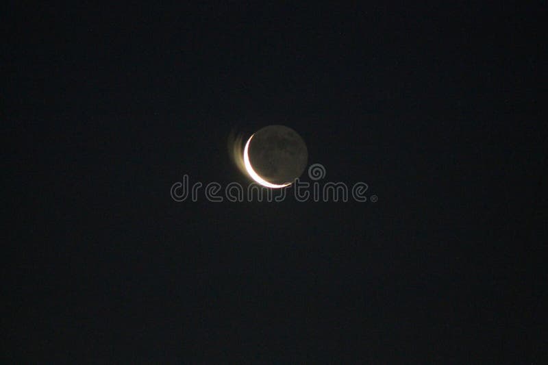 Night Crescent Moon Illuminated by Sunlight Stock Photo - Image of ...