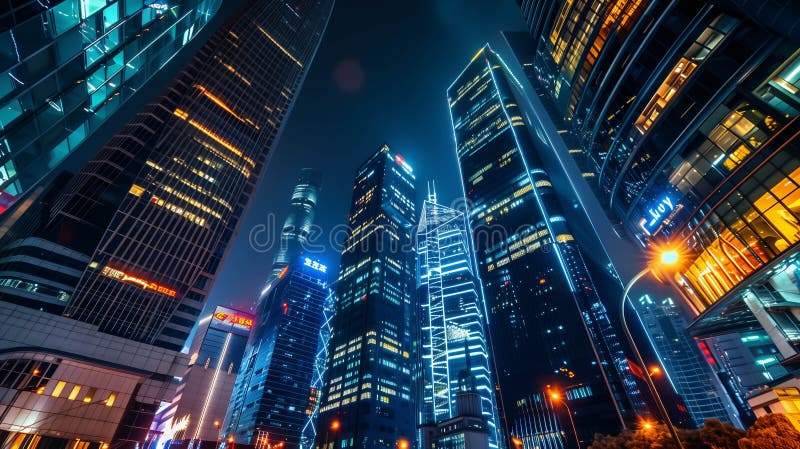 Night Cyber City Business Background Stock Illustration - Illustration ...