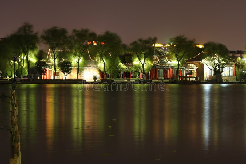Night of DaMing lake stock image. Image of water, jinan - 32711867