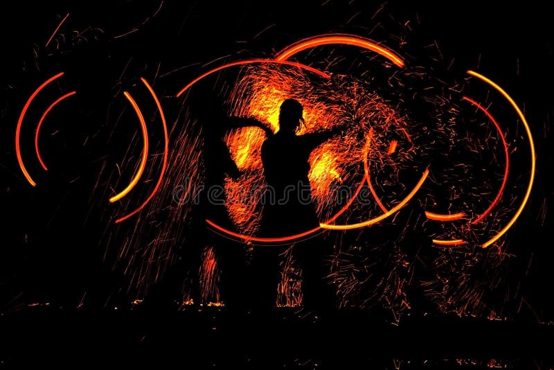 Night dance with fire stock illustration. Illustration of model - 9526065