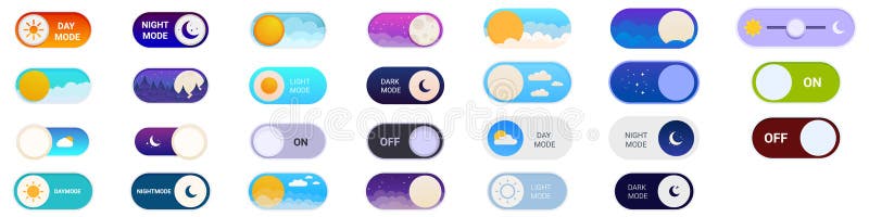 Night Day Mode Icons Set. Set of Day Night Mode Toggle Switch Buttons ...
