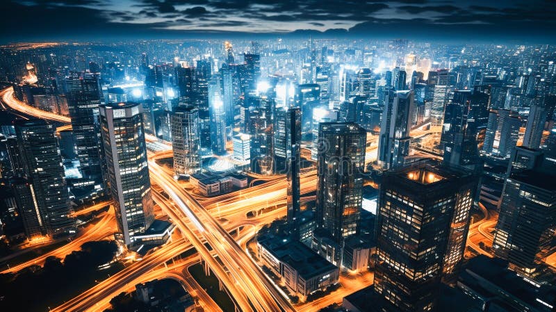 Night Descends on the City, Where Lights Trace the Bustling Life Below ...