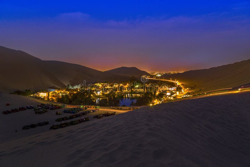 The Night Desert View of Huacachina Oasis, Ica, Peru Stock Image ...