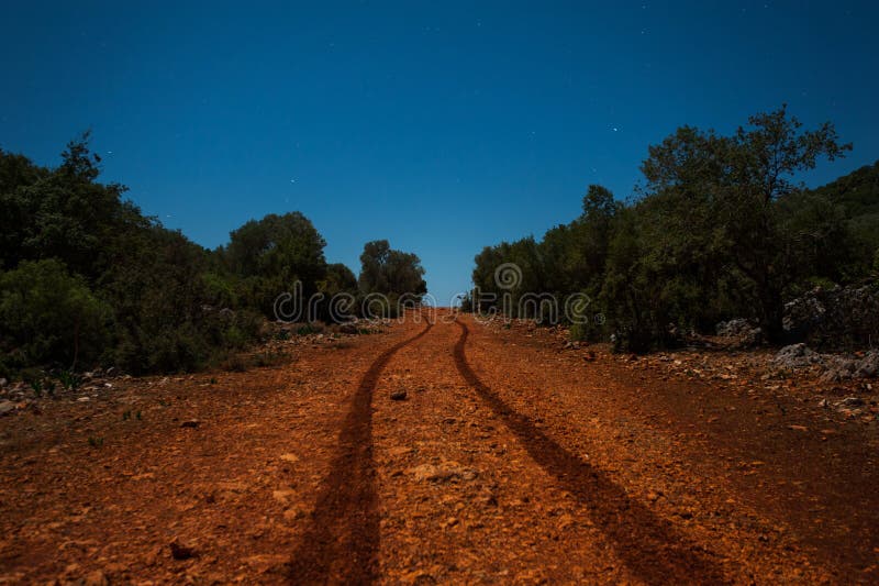 Night Dirt Road in the Mountains Stock Image - Image of dramatic, rocky ...
