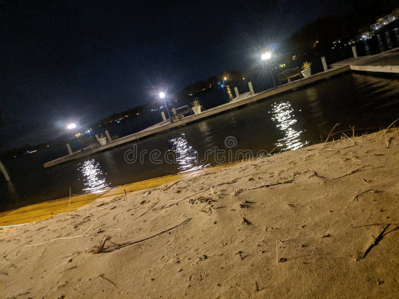 Night on the dock stock image. Image of lights, lake - 165696125