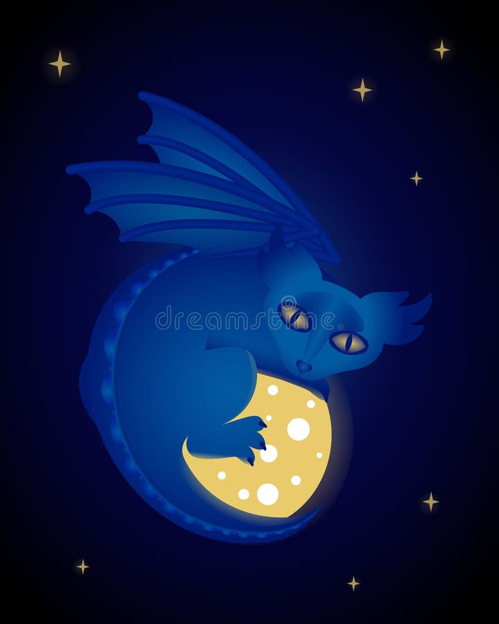 Night dragon on the moon stock vector. Illustration of fable - 161613151
