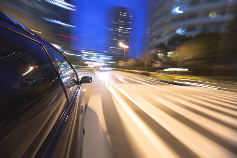 Night Drive with Car in Motion. Stock Photo - Image of light, dusk ...