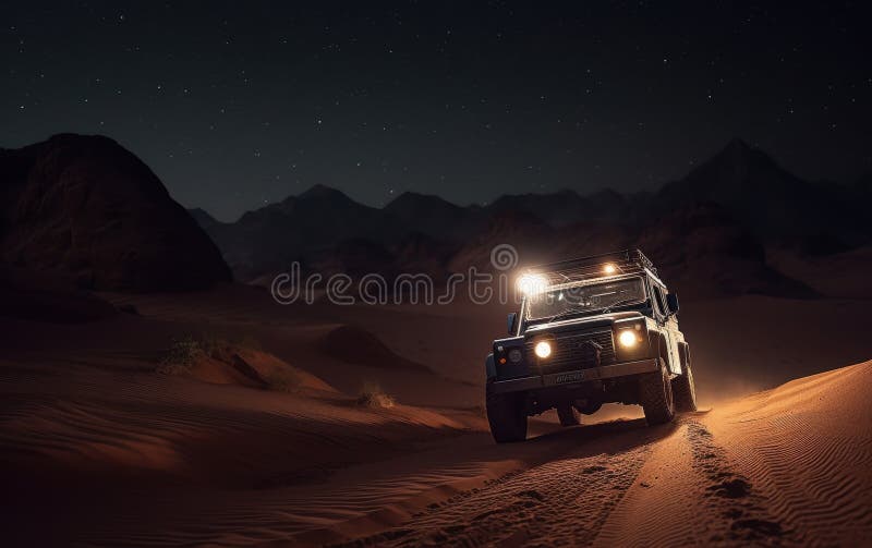 Night Drive in the Desert. Created by Generative Artificial ...