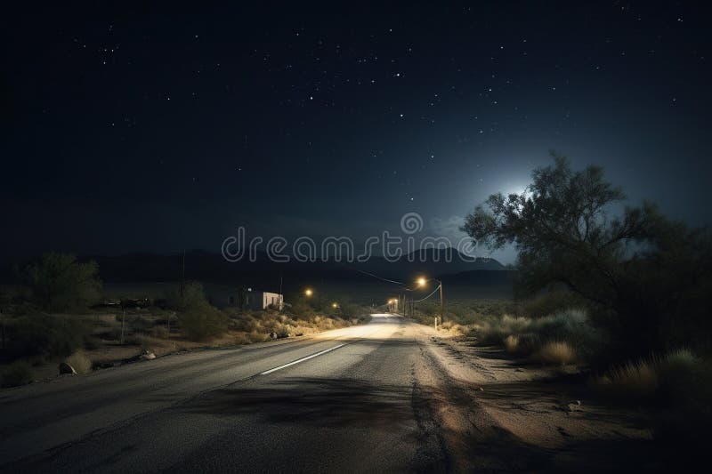 Night Drive on the Desert Road, Generative AI Stock Illustration ...