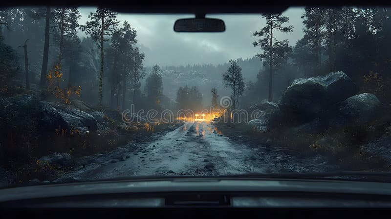 Night Drive through Forest Digital Illustration Stock Illustration ...