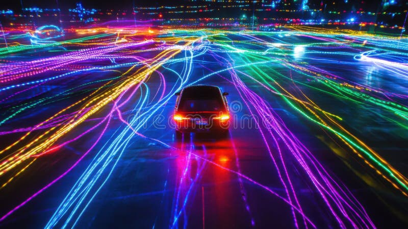 Night Drive Light Trails. AI Generated Stock Illustration ...