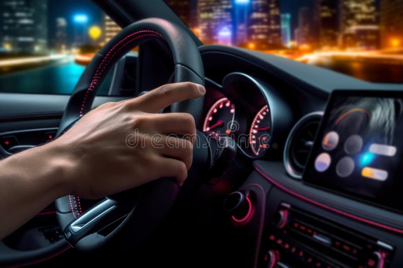 Night Driving Driver at the Wheel Business Class Car Generative Ai ...