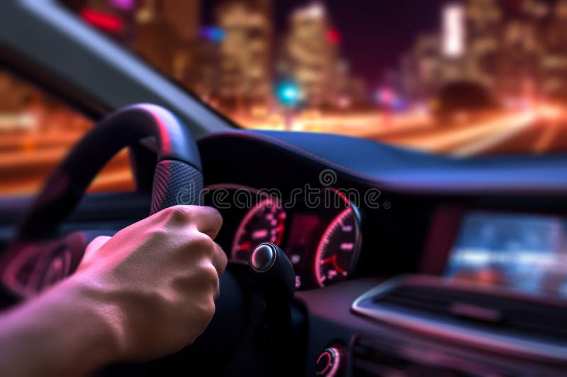 Night Driving Driver at the Wheel Business Class Car Generative Ai ...