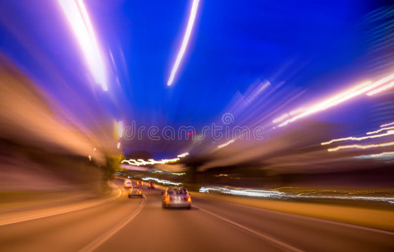 Night Drive with Car in Motion Stock Photo - Image of abstract, light ...