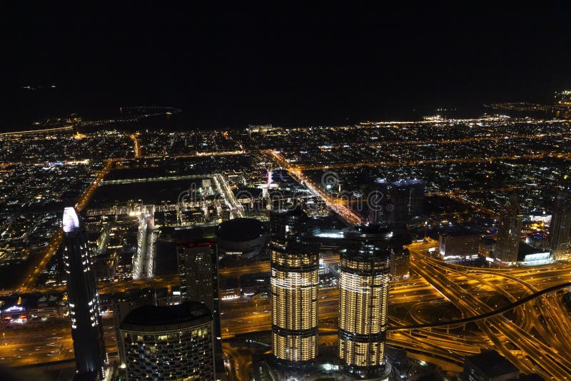Top view of night Dubai editorial image. Image of dubai - 146163055