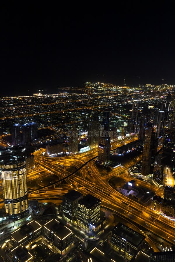 Top view of night Dubai editorial stock photo. Image of futuristic ...