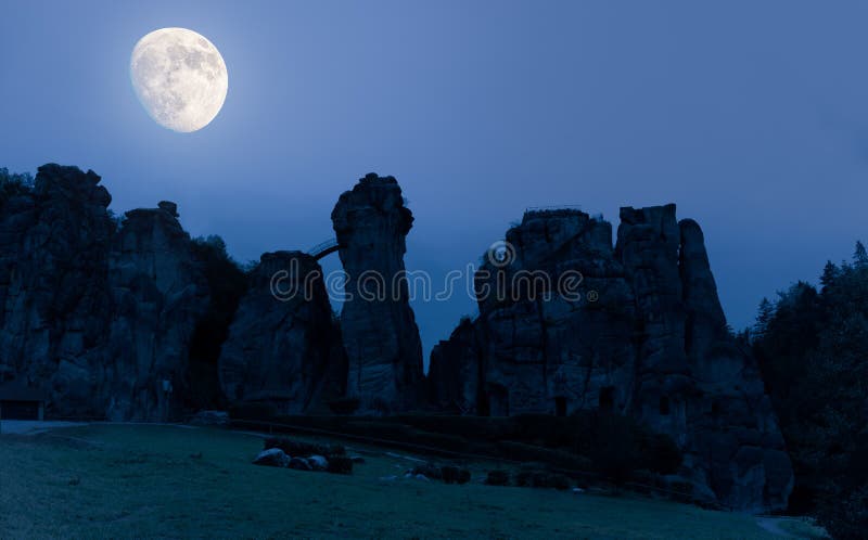 The Impressive Sandstone Cliffs of the Externsteine during a Full Moon ...