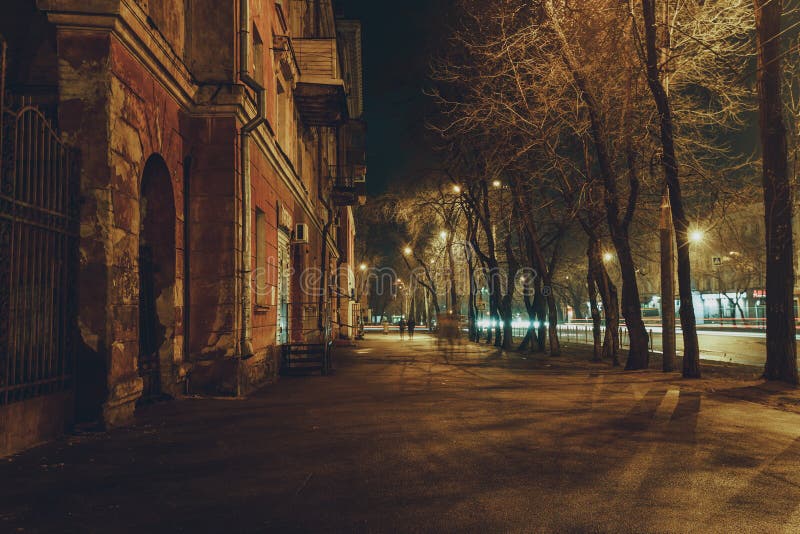 Night Empty Street in the City of Voronezh Stock Image - Image of ...