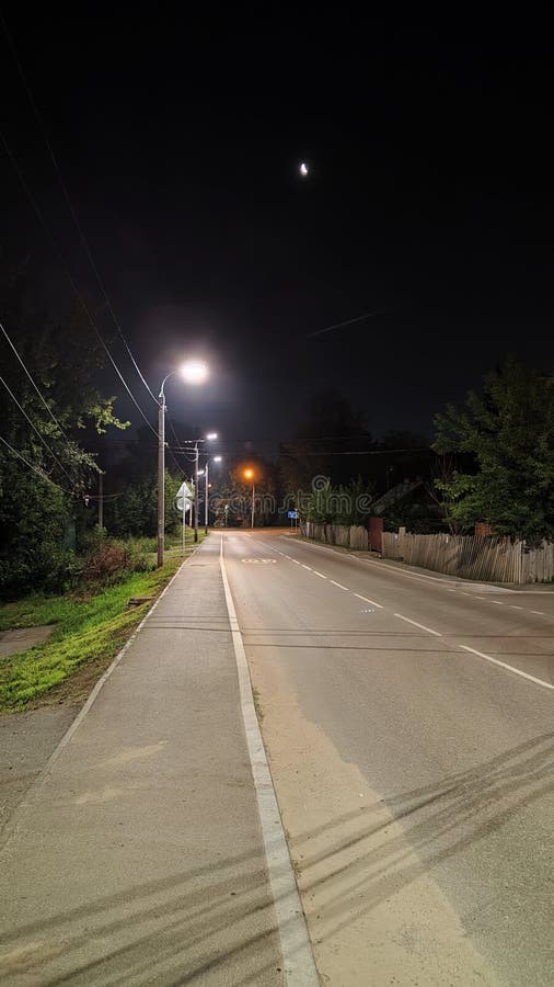 Night Empty Street in the Small City Stock Image - Image of village ...
