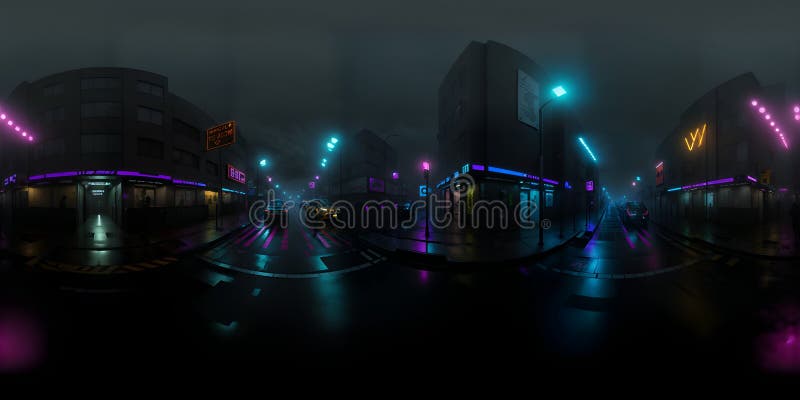 Night Evening City Street 360 Degree HDRI Map Stock Illustration ...