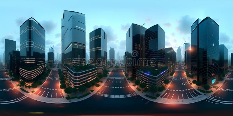 Night Evening City Street 360 Degree HDRI Map Stock Illustration ...