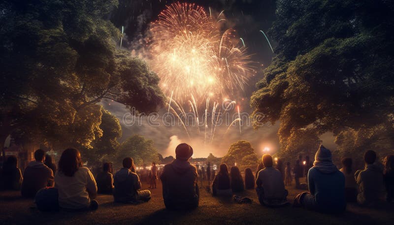 Night Explodes with Firework Display, Igniting Joy in a Crowd Generated ...