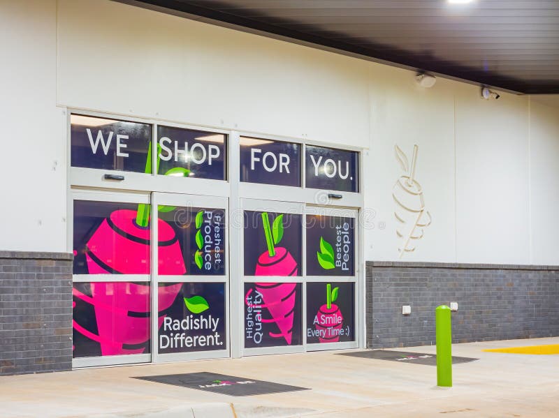 View of Grocery Store with Glowing Interspar Logo Sign. Shopping ...
