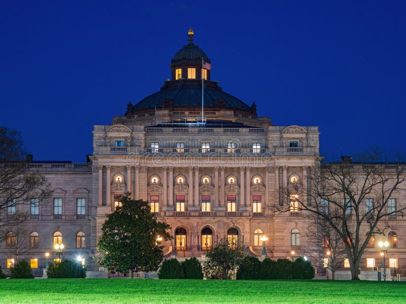 Night Exterior View of the Library of Congress Stock Photo - Image of ...