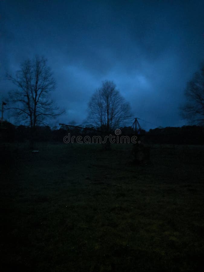 Night Fall Dark Clouds Trees Blue Stock Photo - Image of field, blue ...