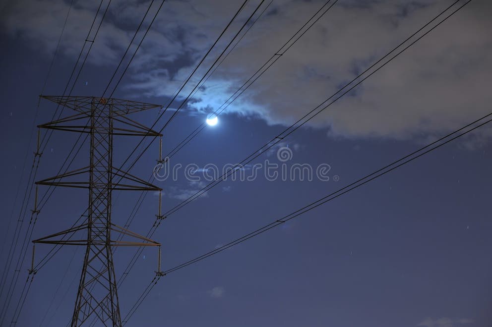 Night fall stock image. Image of sunset, wind, cable - 73177481