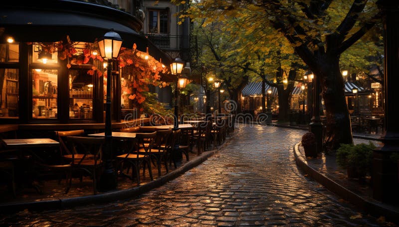 Night Falls on the City, Illuminating the Table with Lantern Light ...