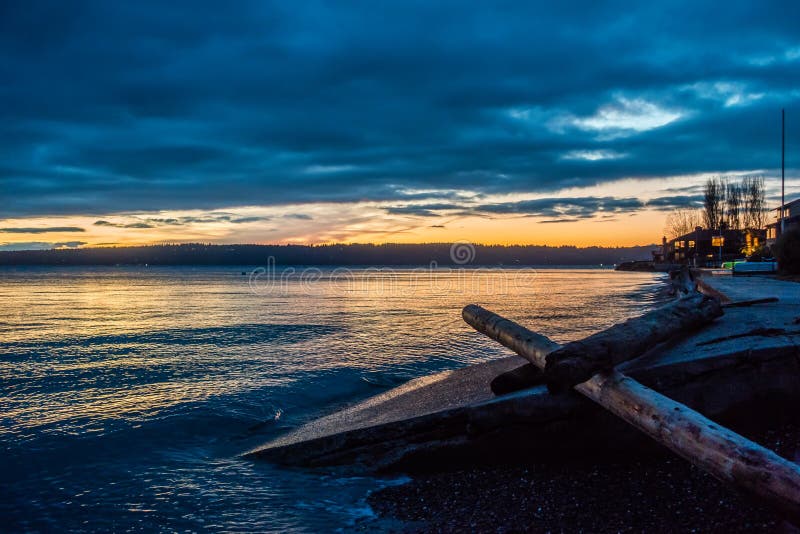Night Falls on the Puget Sound Stock Photo - Image of evening, puget ...